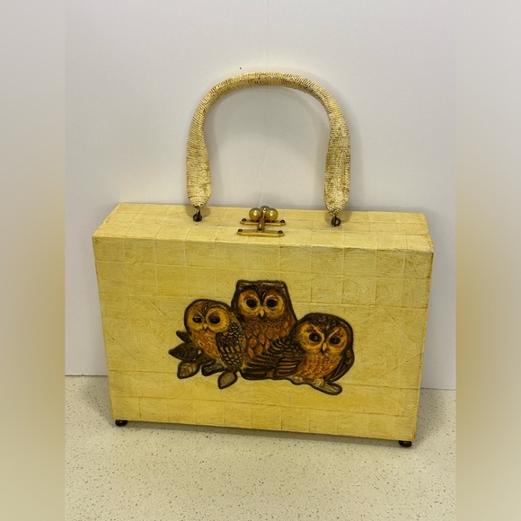Source Unknown | Bags | Vintage 96s Wood Box Decoupage Purse With Owls ...